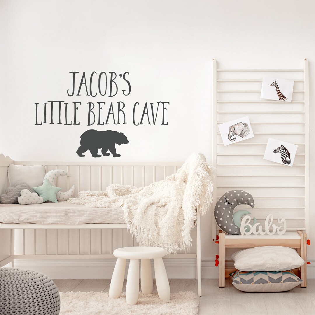 Personalized Little Bear Cave Wall Decal - Woodland Nursery Decor WW288 ...