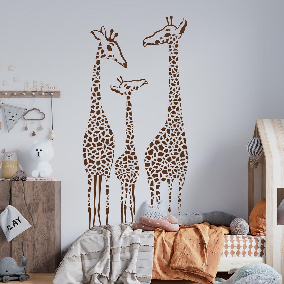 Cute Giraffes Family Wall Decal Look Hand-painted, Set of 3 Giraffes ...
