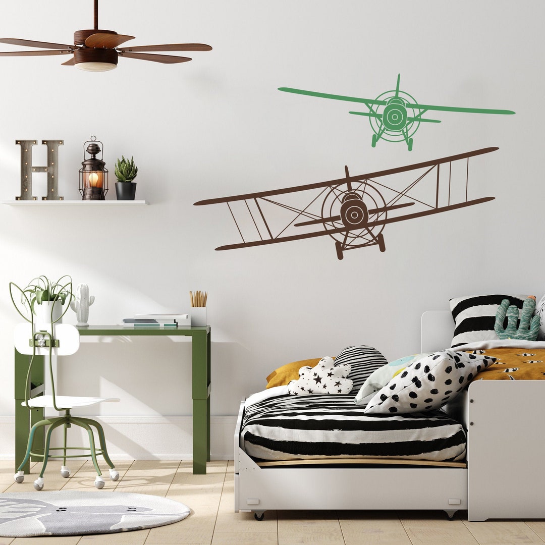 Biplane Monoplane Wall Decals: Set of 2 Airplane Nursery Decor WW77 - Etsy