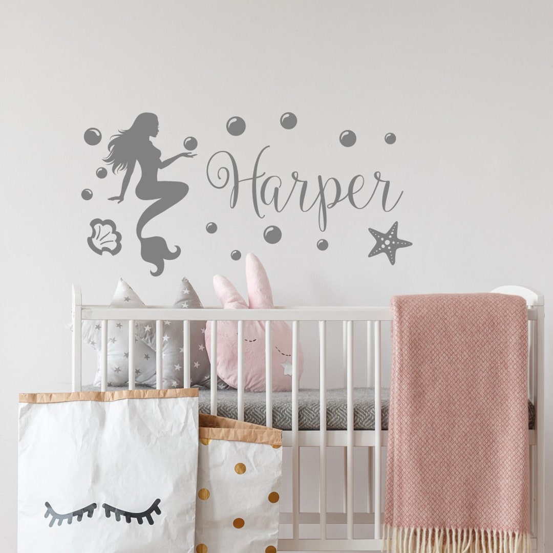 Personalized Mermaid Wall Decals Mermaid With Name Wall Decal ...