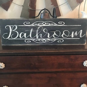Farmhouse Bathroom Sign / Rustic Hand Painted Wall Decor / Distressed ...