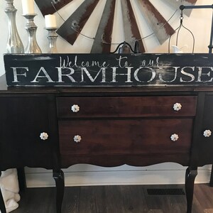 Black Welcome to Our Farmhouse Sign / 4 Ft Farmhouse Sign / Rustic Sign ...