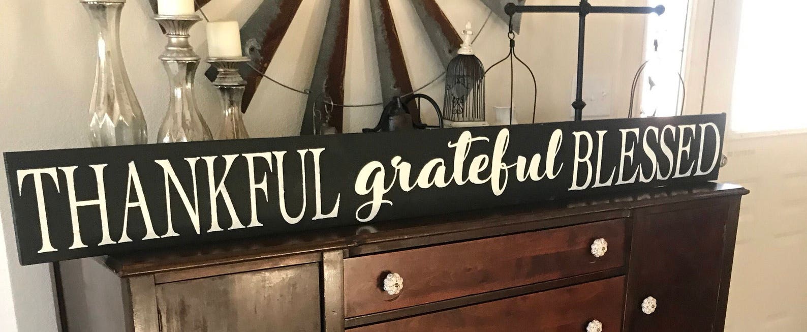 Large Thankful Grateful Blessed Sign / Farmhouse Decor / Hand Painted Farmhouse Sign / Thankful ...