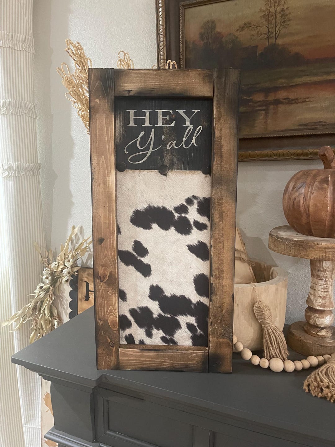 Rustic Cow Sign / Cow Sign / Western Decor / Faux Cowhide Sign / Rustic ...