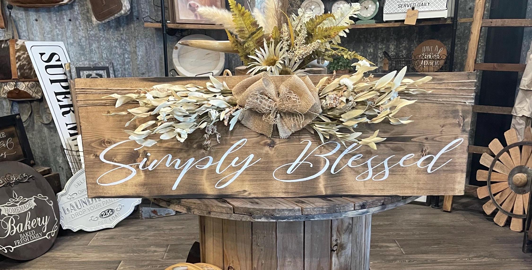 Rustic Blessed Sign: Farmhouse Wood Sign With Floral - Etsy