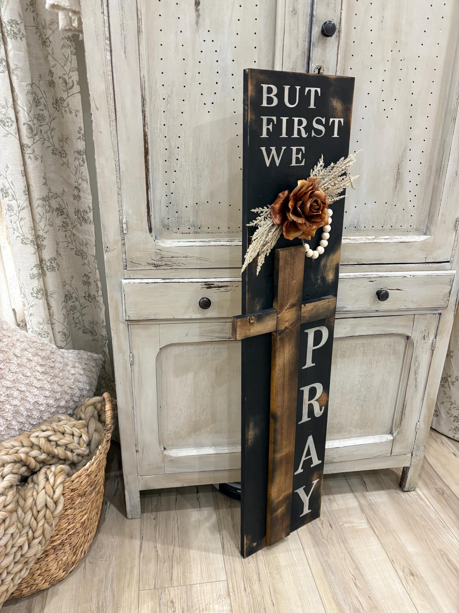 Hand Painted 'but First We Pray' Wood Sign - Farmhouse Religious Decor ...