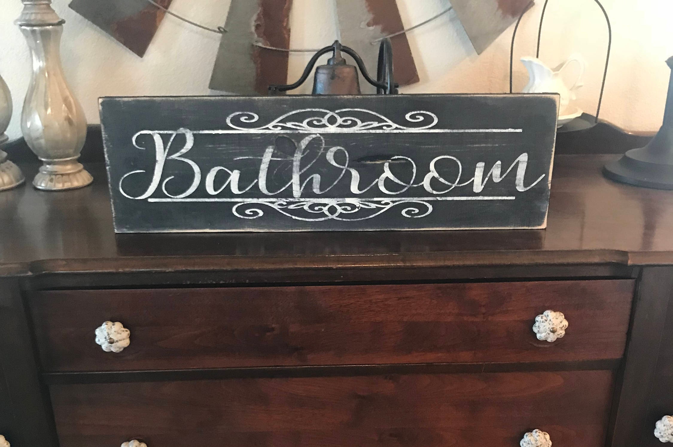 Farmhouse Bathroom Sign / Rustic Hand Painted Wall Decor / | Etsy