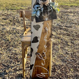 Rustic Cow Print Welcome Sign / Two Signs Attached / Cow Print Sign ...