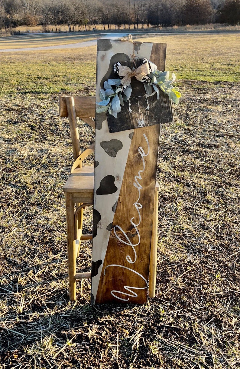 Rustic Cow Print Welcome Sign / Two Signs Attached / Cow Print - Etsy