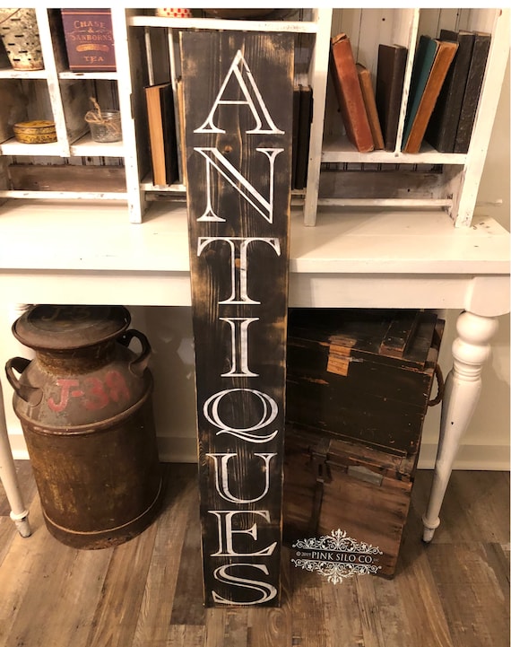Large Antiques Sign / Vertical Antique Sign / Vintage - Etsy