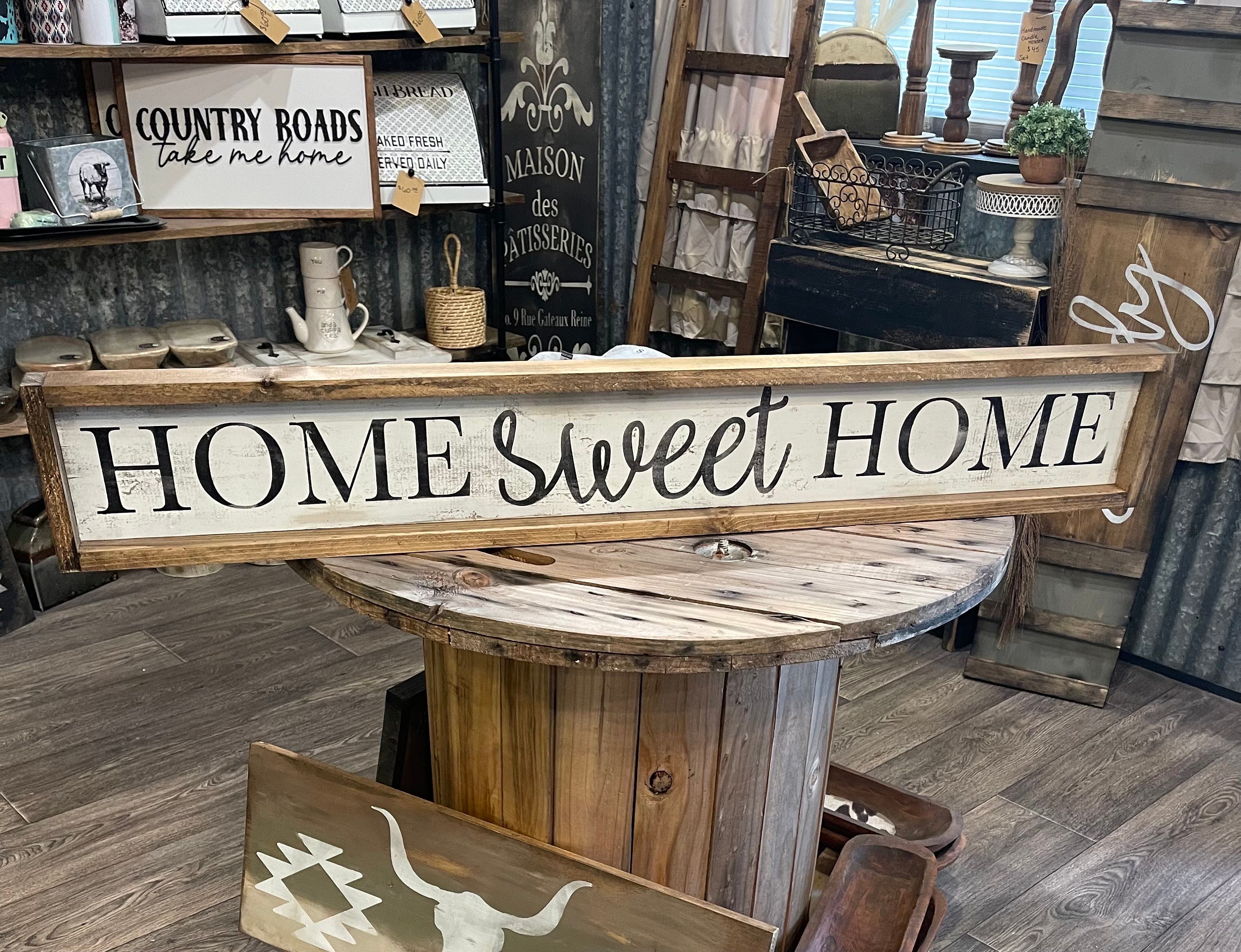 Rustic Home Sweet Home Sign | Farmhouse Distressed Wall Art | Cottage ...