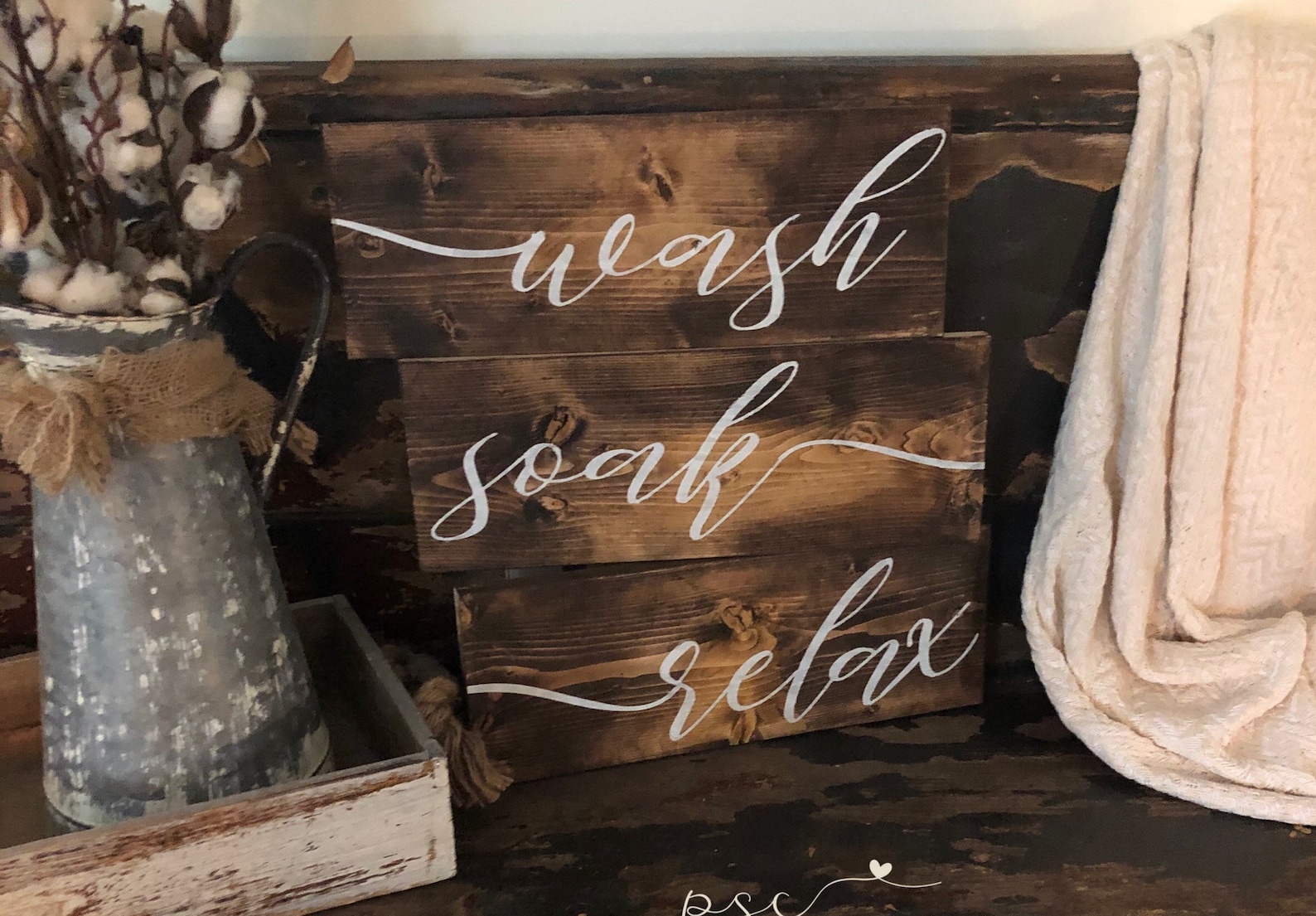 Distressed Set of 3 Bathroom Signs / Wash Soak Relax Signs / Rustic ...