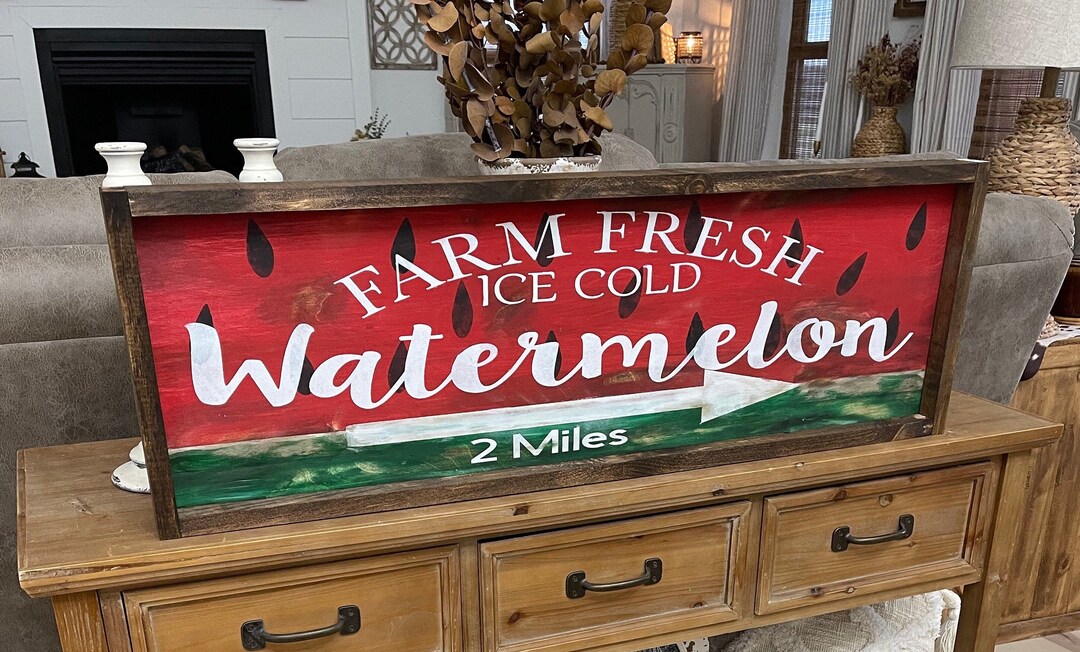 Watermelon Sign / Rustic Summer Sign / 36" X 12" Framed Hand Painted ...