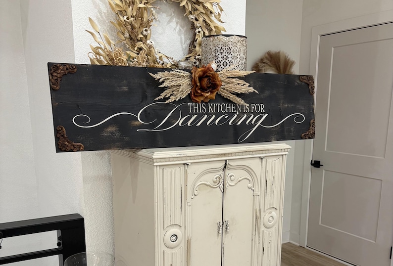 This Kitchen is for Dancing Wood Sign, Hand Painted Rustic Decor - Etsy