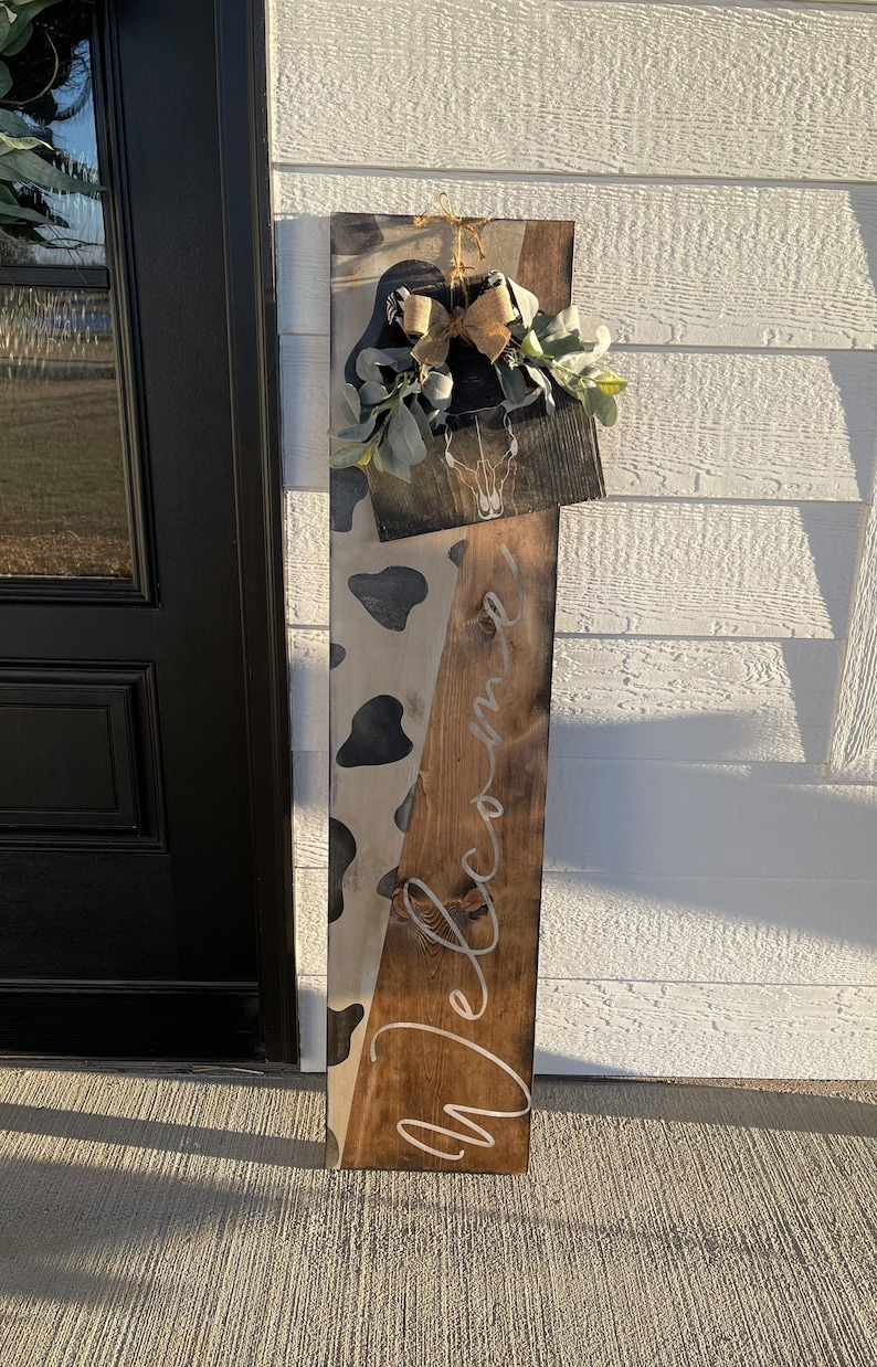 Rustic Cow Print Welcome Sign / Two Signs Attached / Cow Print - Etsy