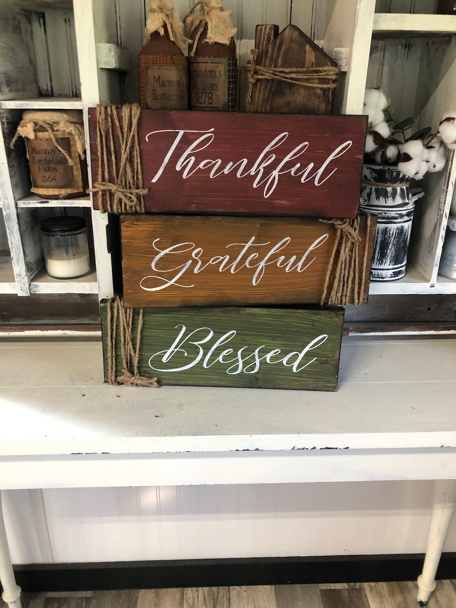Farmhouse Fall Sign Set: Thankful, Grateful, Blessed Rustic Decor - Etsy