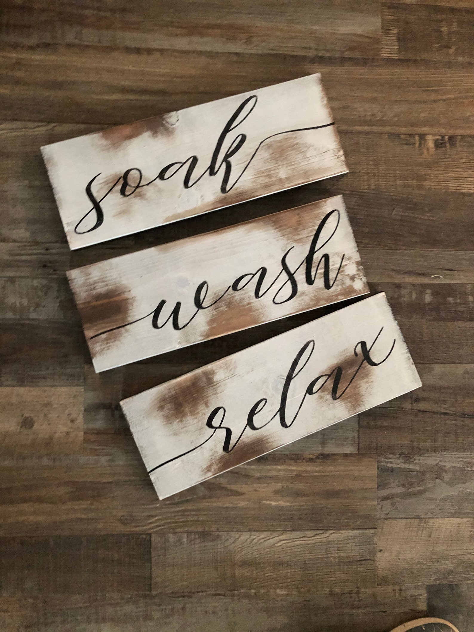 Distressed Set of 3 Bathroom Signs / Wash Soak Relax Signs / | Etsy