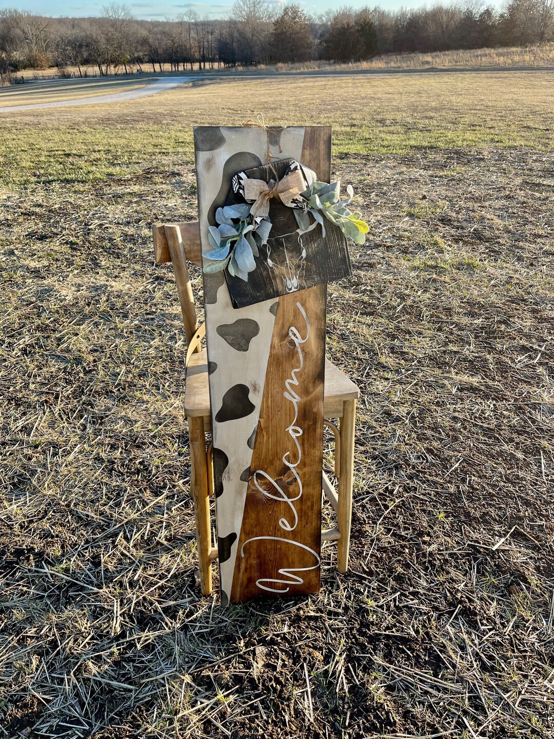 Rustic Cow Print Welcome Sign / Two Signs Attached / Cow Print Sign ...