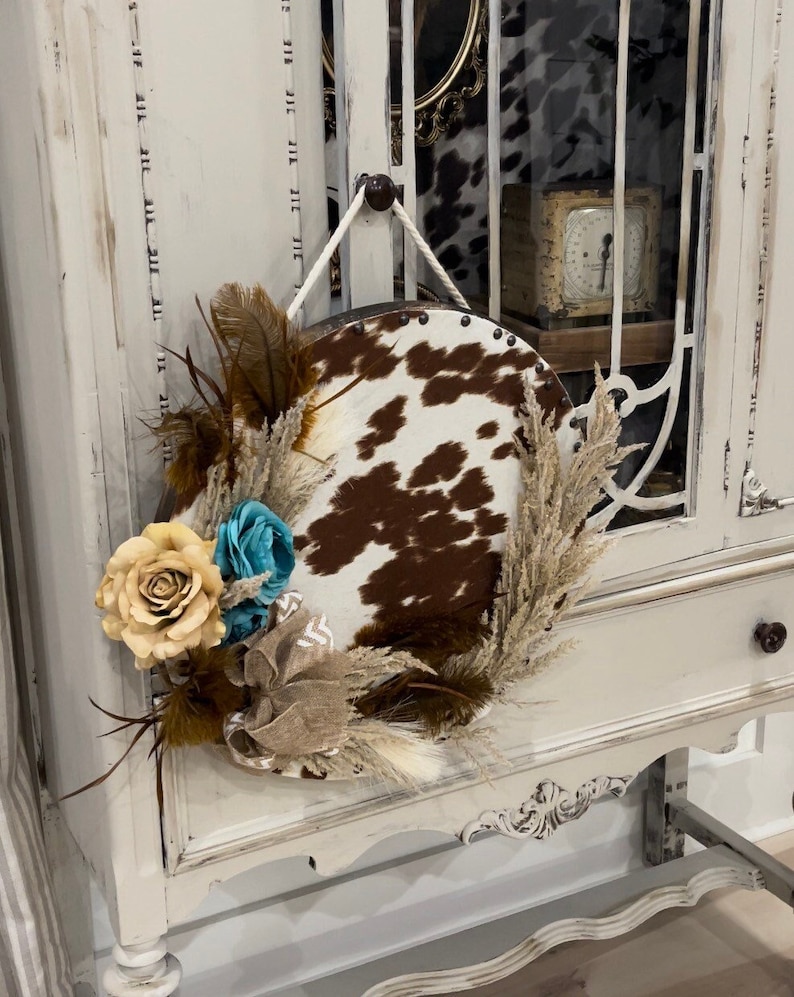 One of a Kind Cow Print Round Door Hanger / Western Wood - Etsy