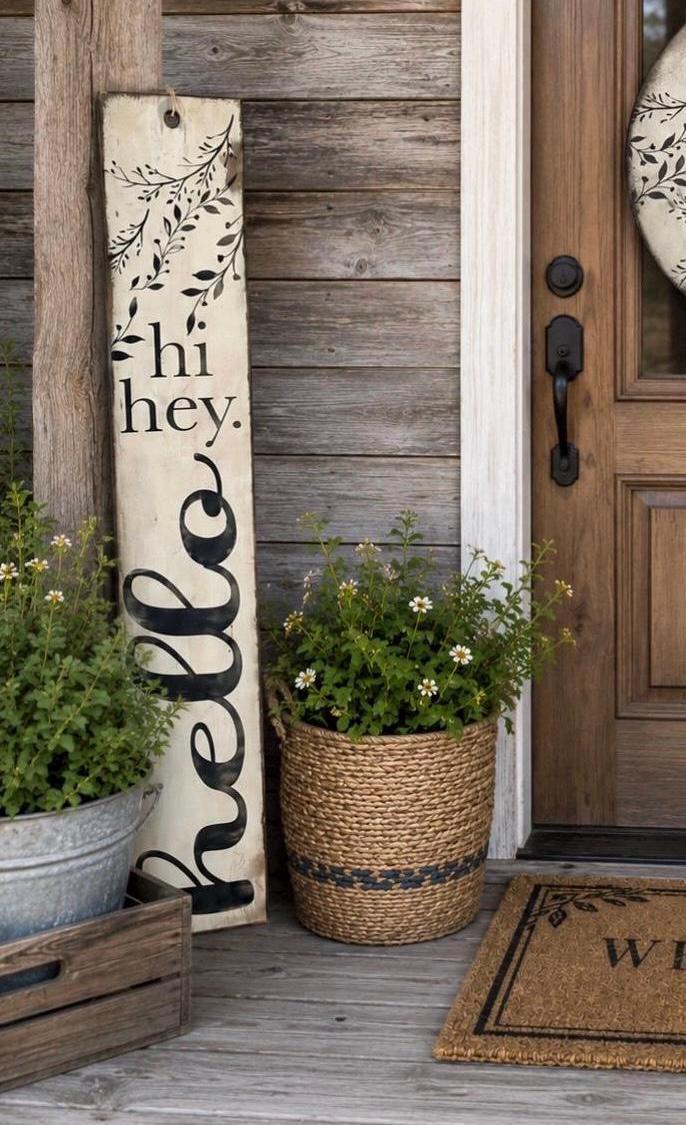 Hand Painted Welcome Sign: Rustic Farmhouse Entryway Decor, Hi Hey ...