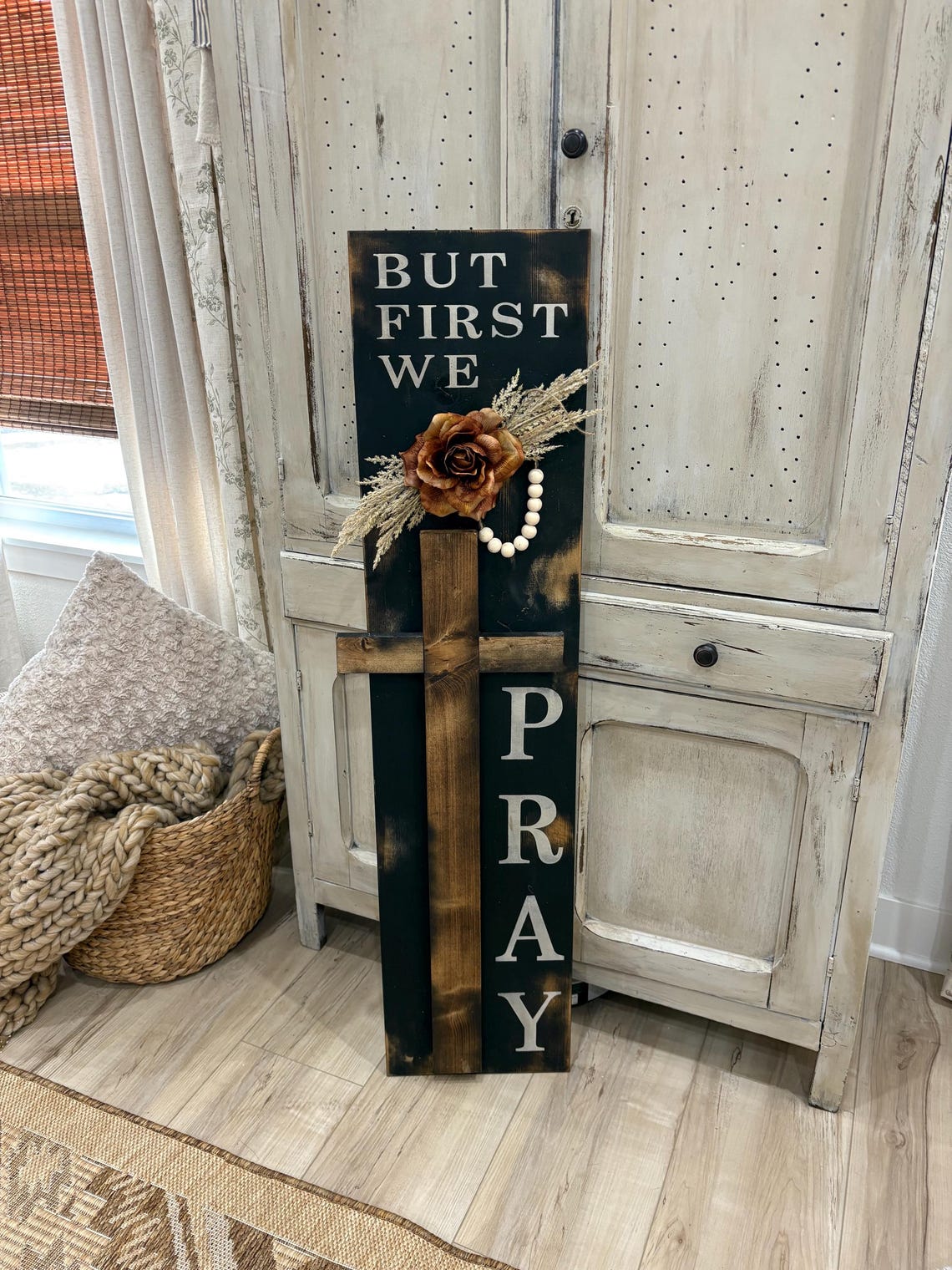 Hand Painted 'but First We Pray' Wood Sign - Farmhouse Religious Decor ...