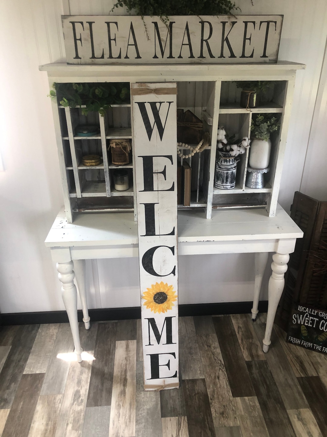 Large Welcome Sign With a Sunflower / 4 Ft / Hand Painted Farmhouse ...