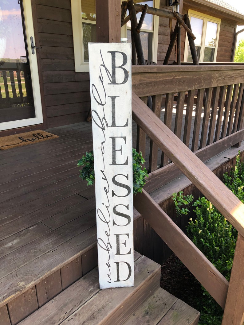 Hand Painted 'blessed' Vertical Wood Sign - Farmhouse Porch Decor - Etsy