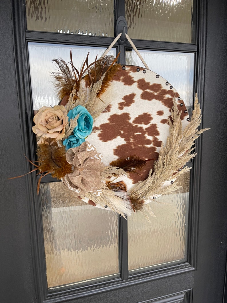 One of a Kind Cow Print Round Door Hanger / Western Wood - Etsy