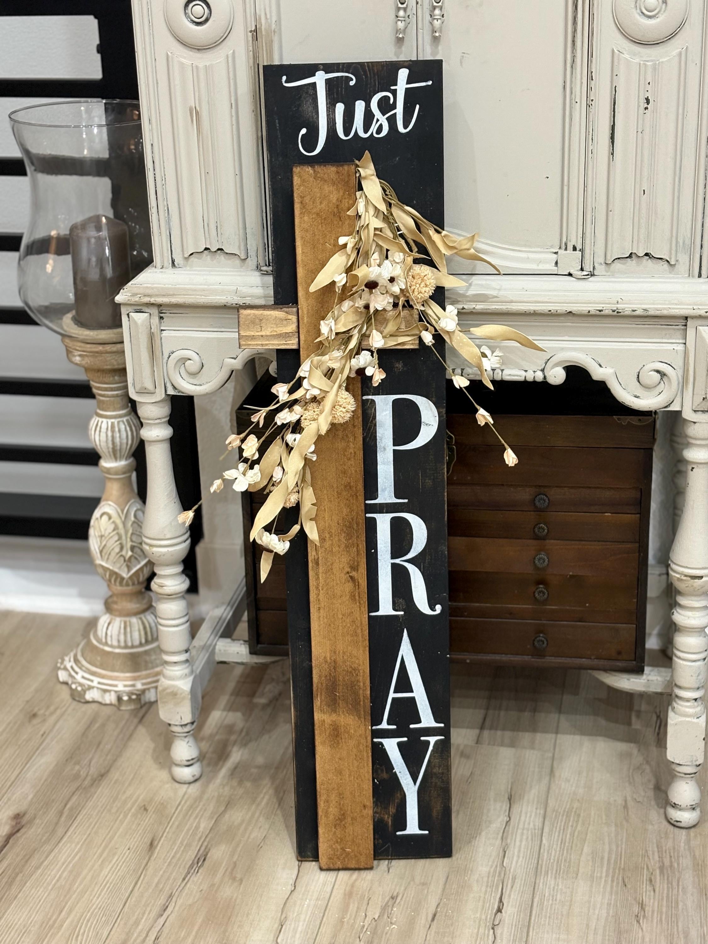 Hand Painted 'just Pray' Wood Sign - Farmhouse Religious Decor - Black ...