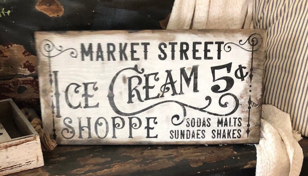 Vintage Ice Cream Sign / Farmhouse Sign / Drug Store Sign / Old Time ...