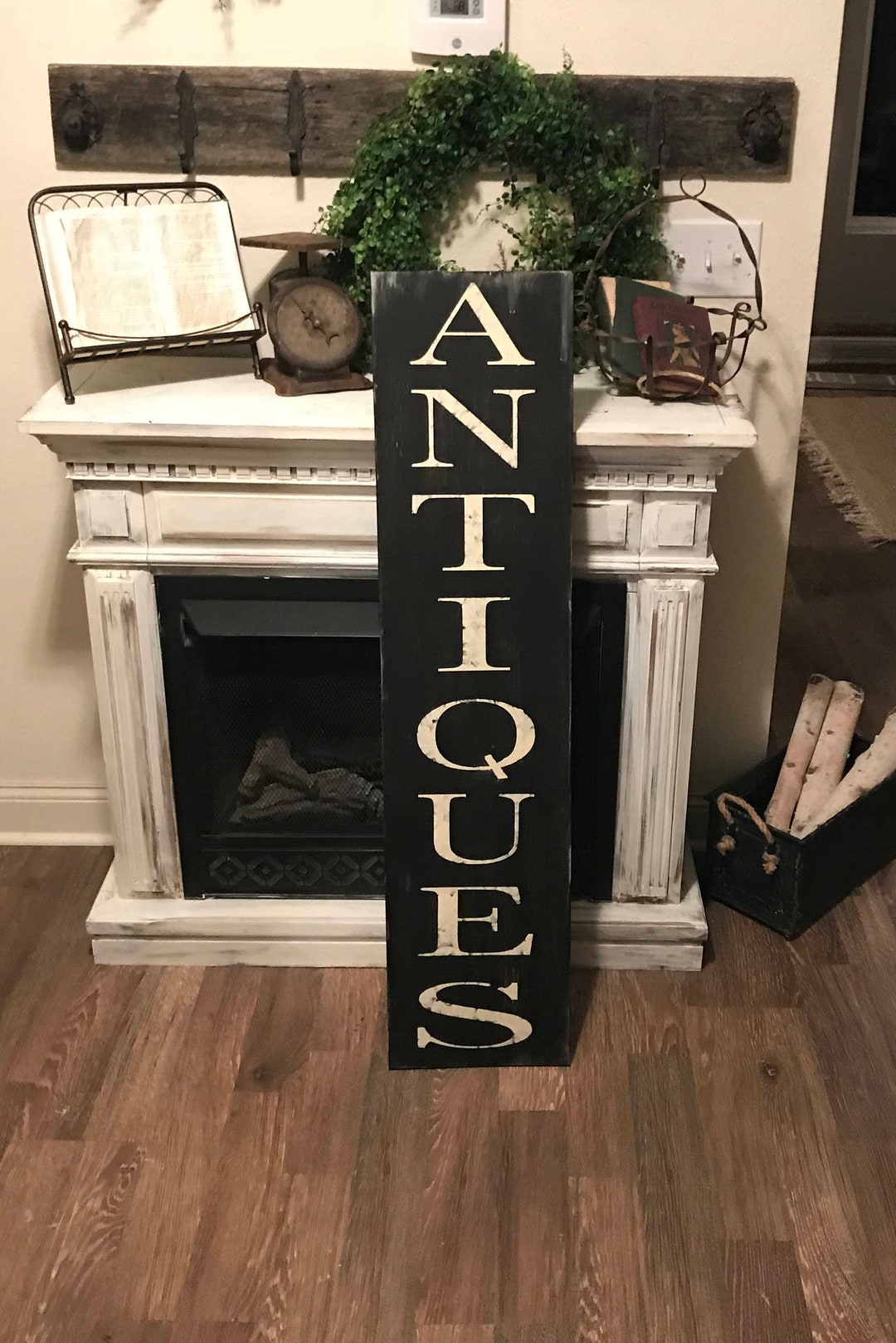 Large Antiques Sign / 48” X 12” / Vintage Farmhouse Sign / Rustic Wall ...