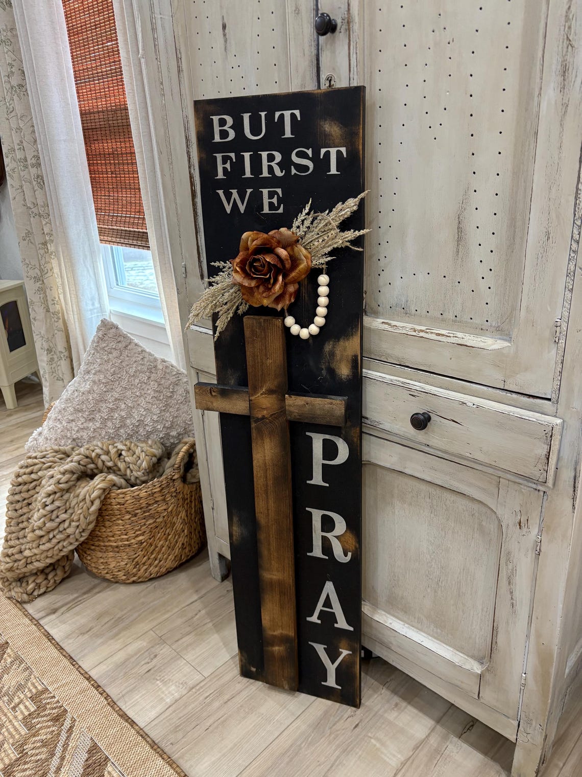 Hand Painted 'but First We Pray' Wood Sign - Farmhouse Religious Decor ...
