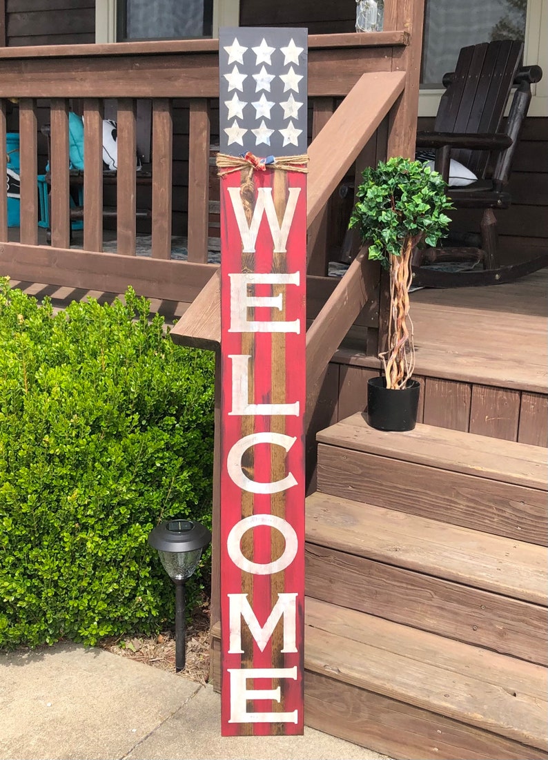 Patriotic Welcome Sign / Porch Sign / Patriotic Flag Sign / Flag ...