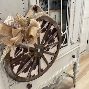 18” Cow Wagon Wheel Sign / Faux Cowhide Sign / Cow Decor / Rustic ...