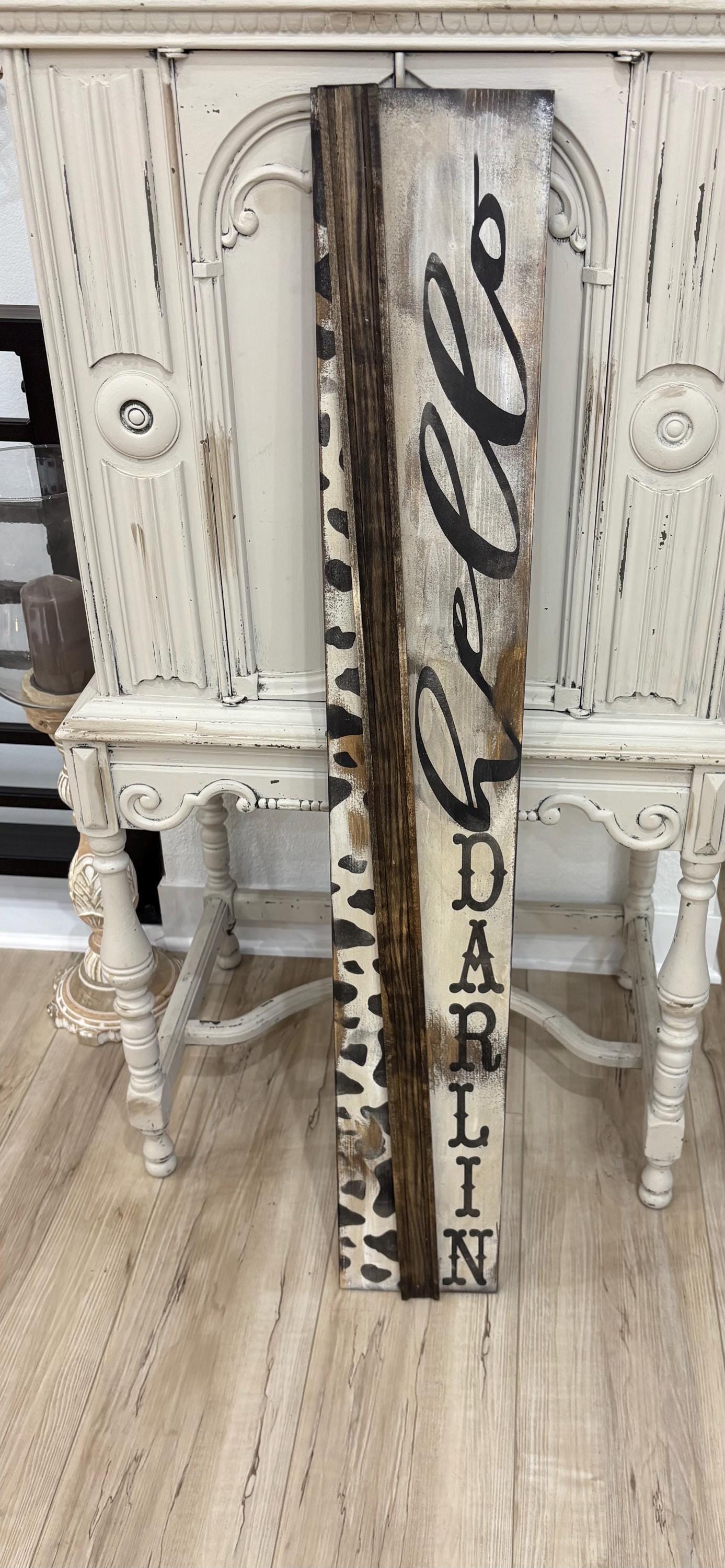 Vertical Distressed Rustic Farmhouse Sign / Hello Darlin Sign With Cow ...