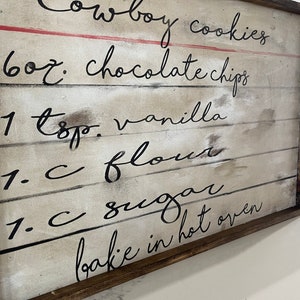 Large Recipe Sign / Vintage Inspired Kitchen Sign / Cowboy Cookies ...