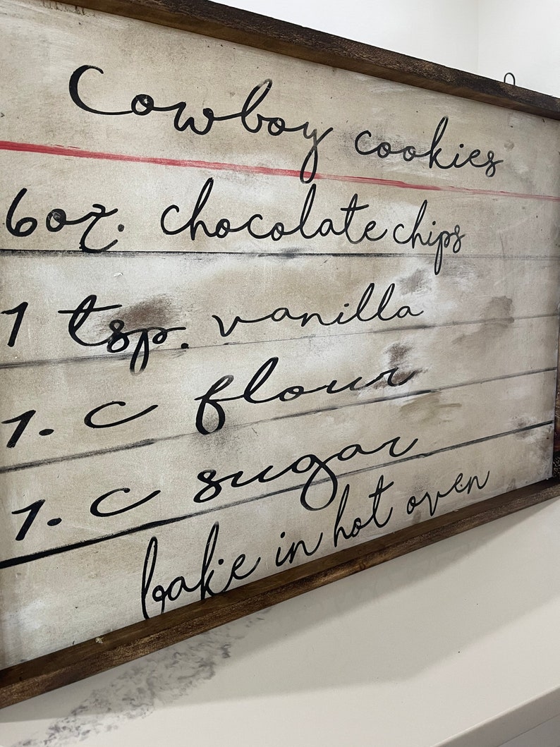 Large Recipe Sign / Vintage Inspired Kitchen Sign / Cowboy Cookies ...