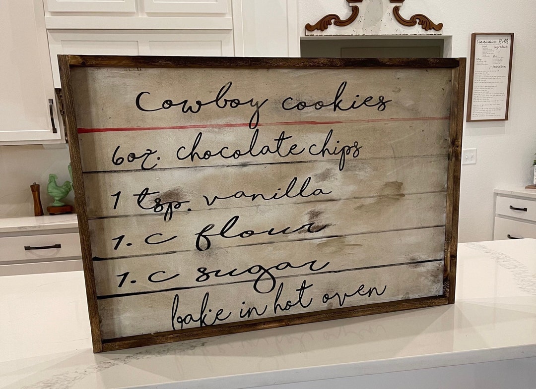 Large Recipe Sign / Vintage Inspired Kitchen Sign / Cowboy Cookies ...