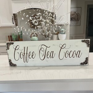 Coffee Tea Cocoa Sign / Rustic Sign / Kitchen Sign / Coffee Bar Sign ...