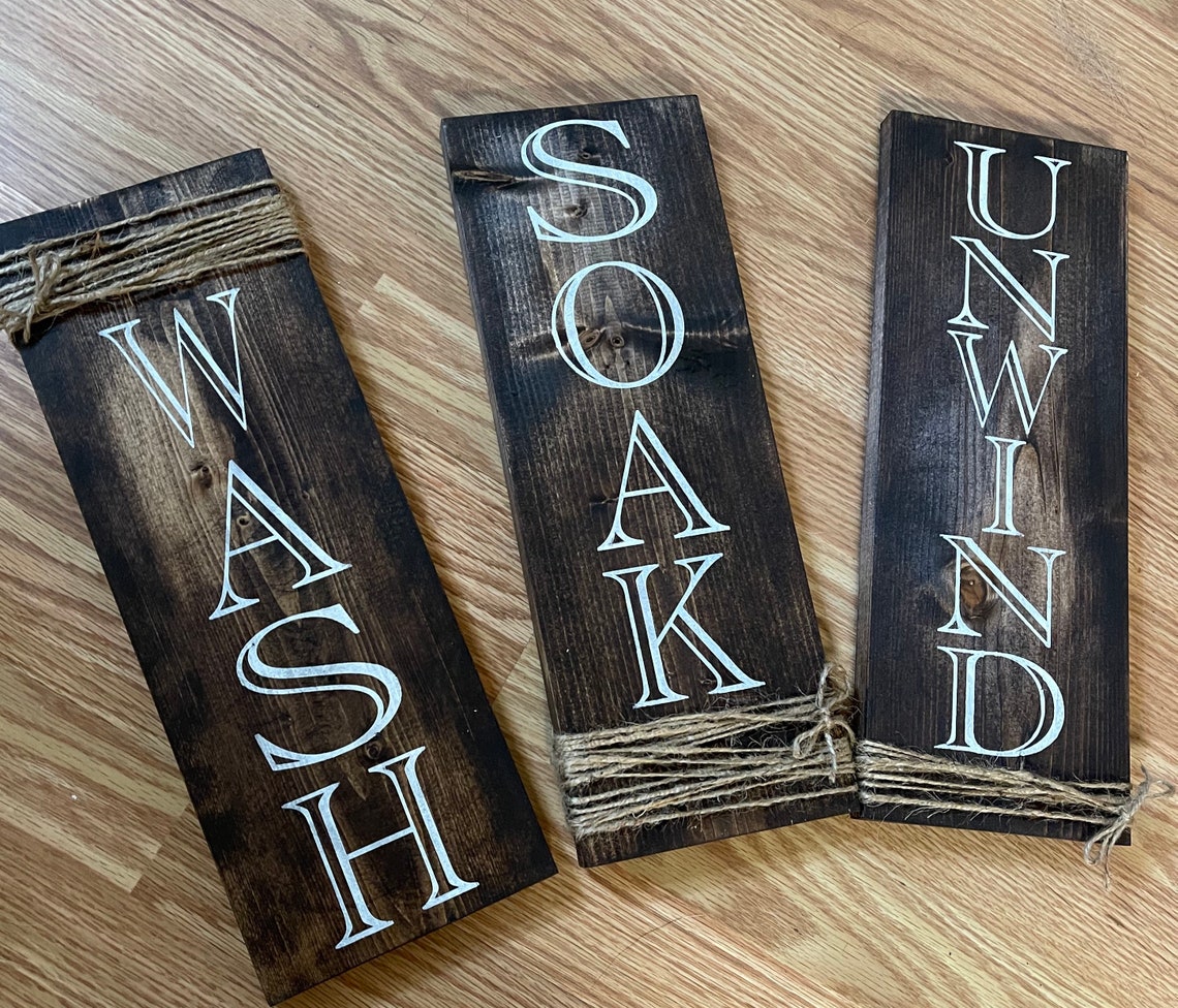 Rustic Farmhouse Bathroom Signs: Wash Soak Unwind, Set of 3 - Etsy