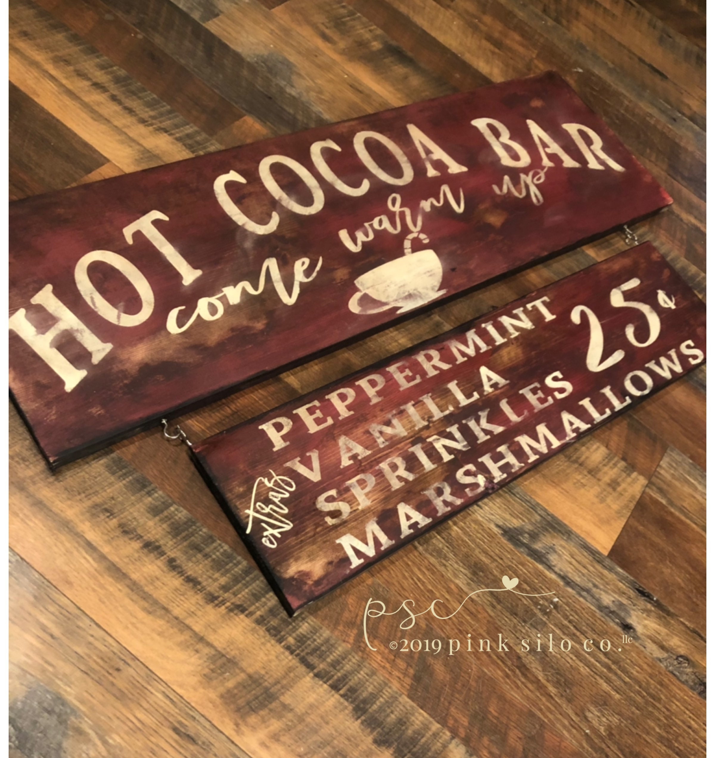 Large Cocoa Bar Sign / 2 Piece Set / Hot Cocoa Sign / Peppermint Cocoa ...