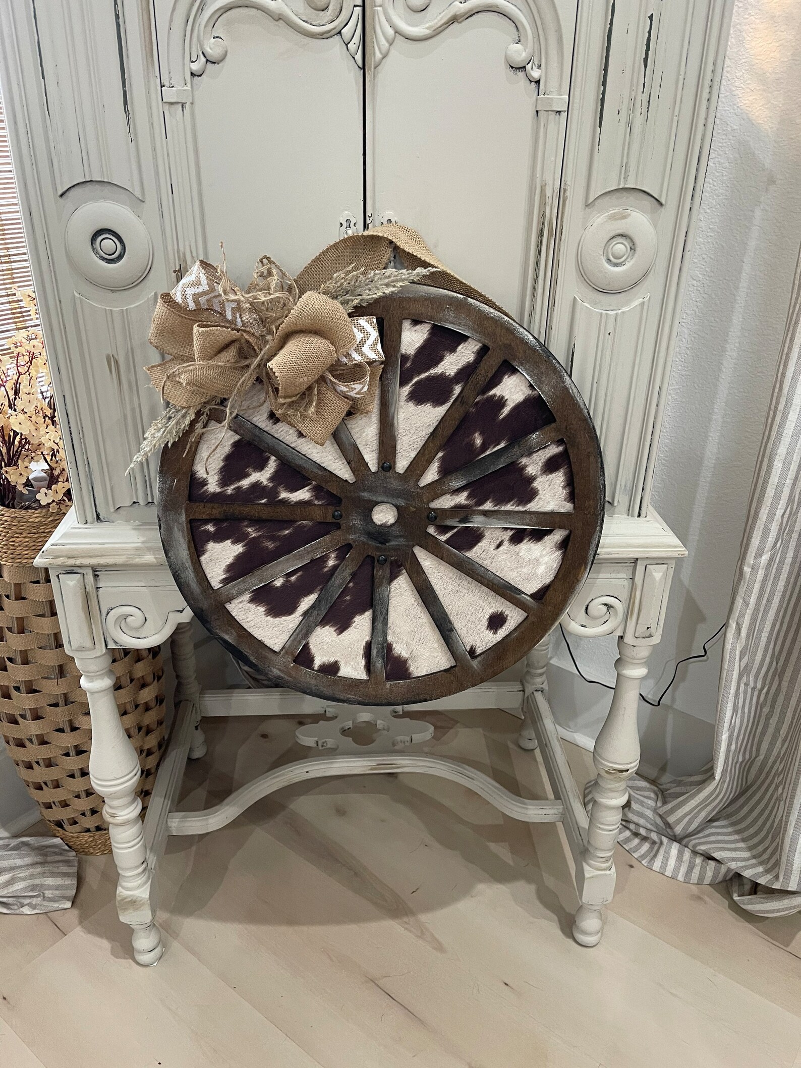 18” Cow Wagon Wheel Sign / Faux Cowhide Sign / Cow Decor / Rustic ...