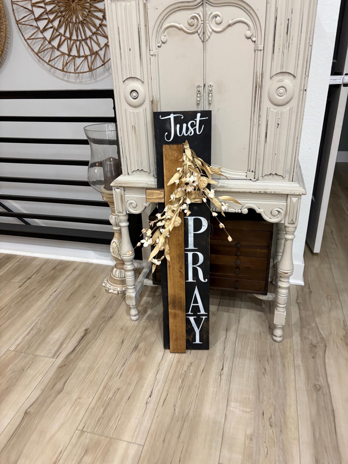 Hand Painted 'just Pray' Wood Sign - Farmhouse Religious Decor - Black ...