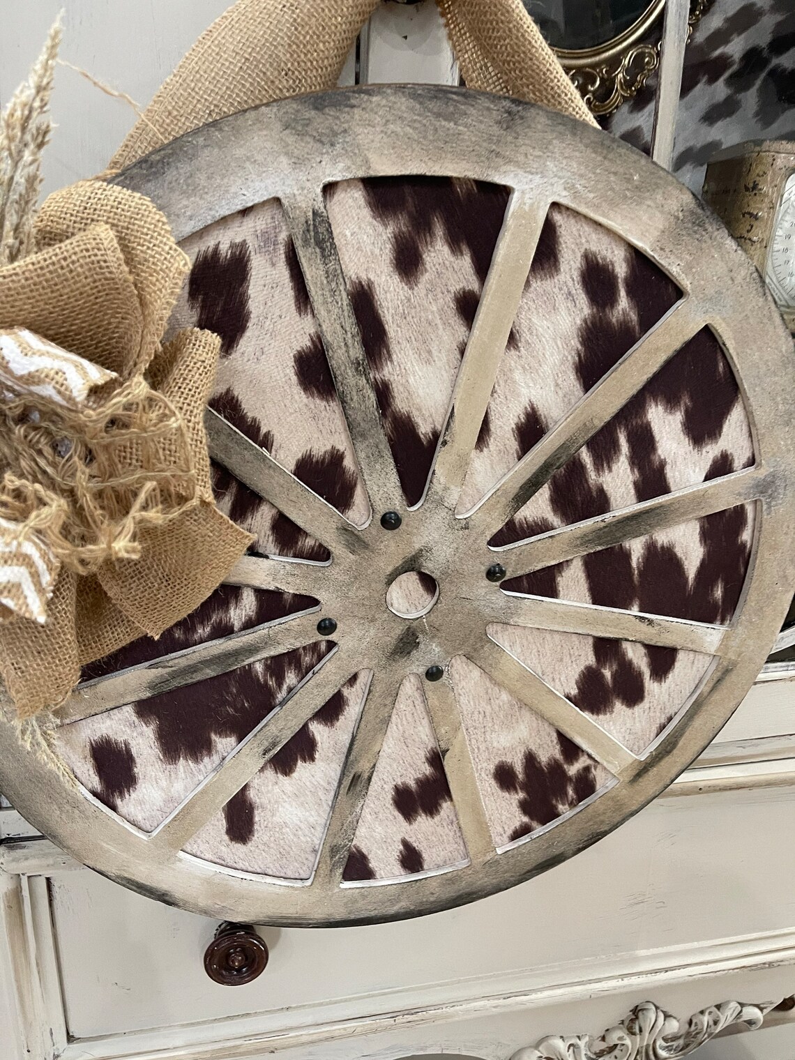 18" Hand-painted Wagon Wheel Sign With Faux Cowhide – Rustic Western ...