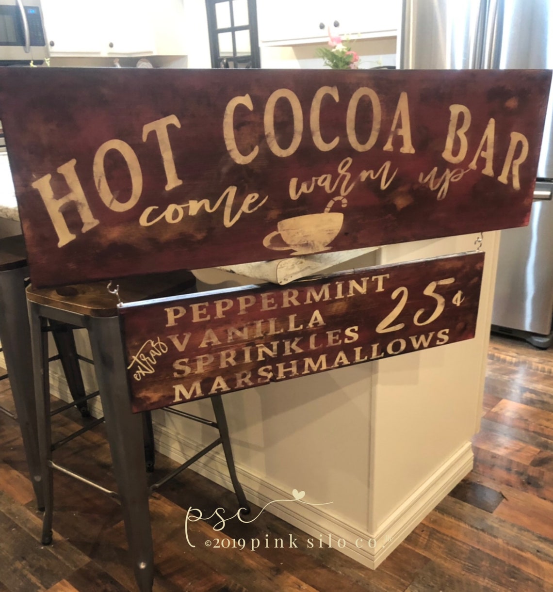 Large Cocoa Bar Sign / 2 Piece Set / Hot Cocoa Sign / Peppermint Cocoa ...