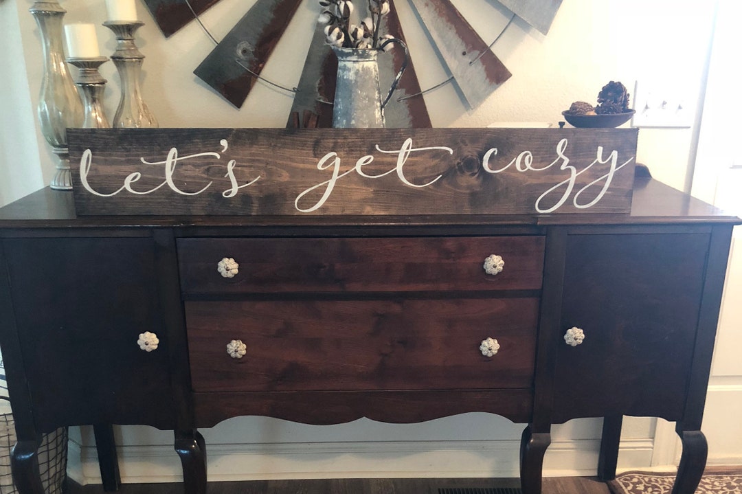 Let’s Get Cozy Sign / Cabin Sign / Farmhouse Wall Decor / Rustic Sign ...