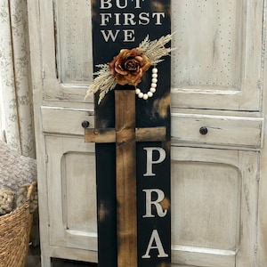 Hand Painted 'but First We Pray' Wood Sign - Farmhouse Religious Decor ...