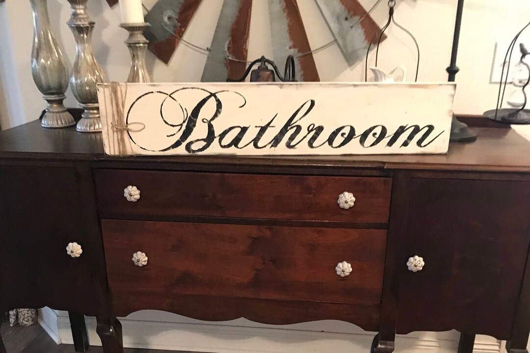 Farmhouse Bathroom Sign / Rustic Hand Painted Wall Decor / Distressed ...