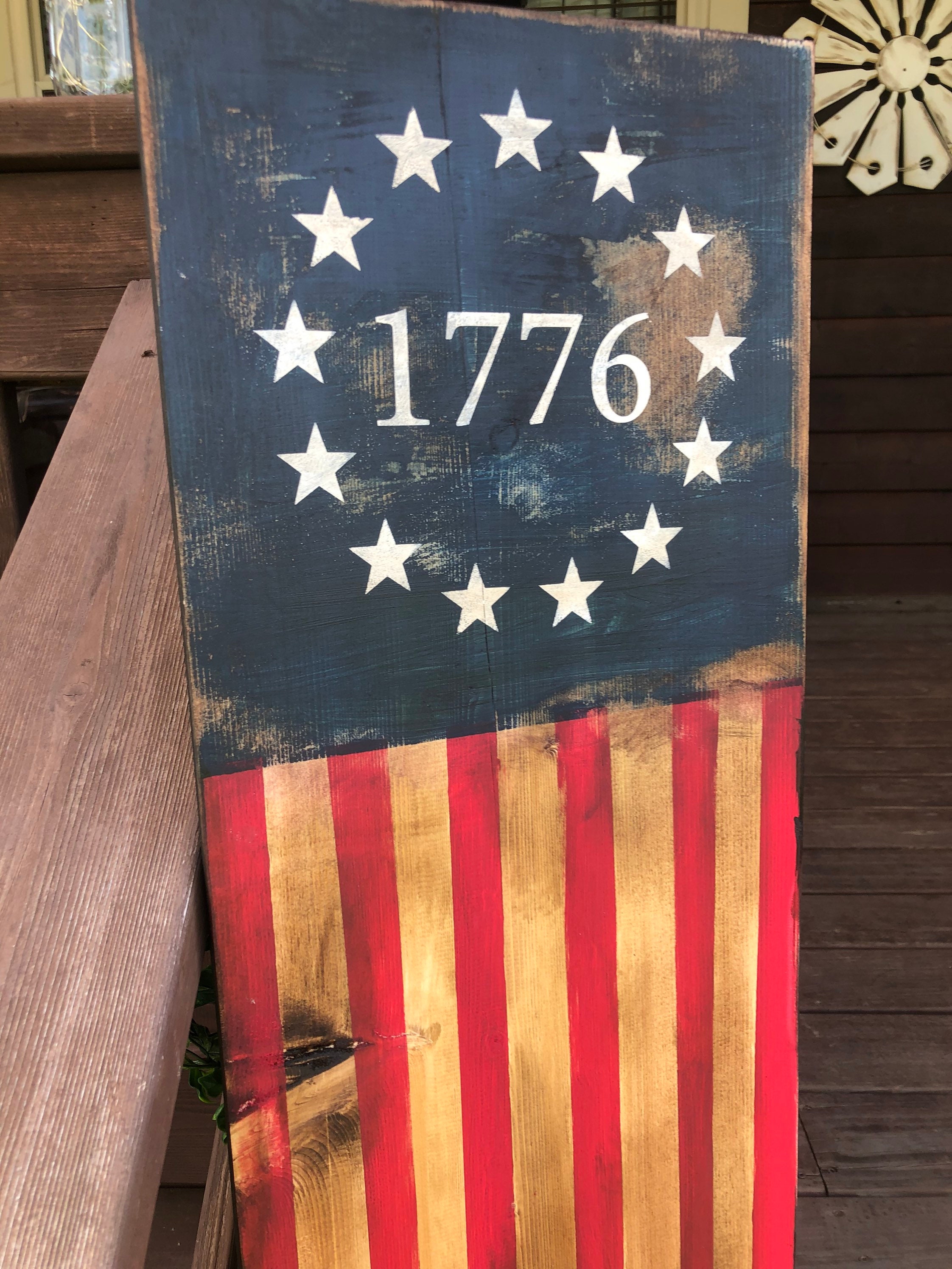 Rustic American Flag Porch Sign, Patriotic 1776 Wood Sign, Farmhouse ...