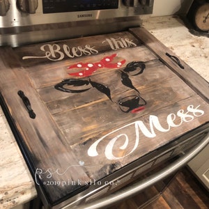Bless This Mess Farmhouse Stove Top Board / Cow Stove Cover / Stovetop ...